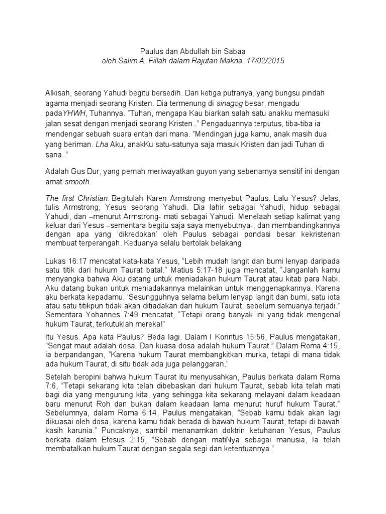 Salim A Fillah - Paulus Dab Abdullah Bin Saba | PDF