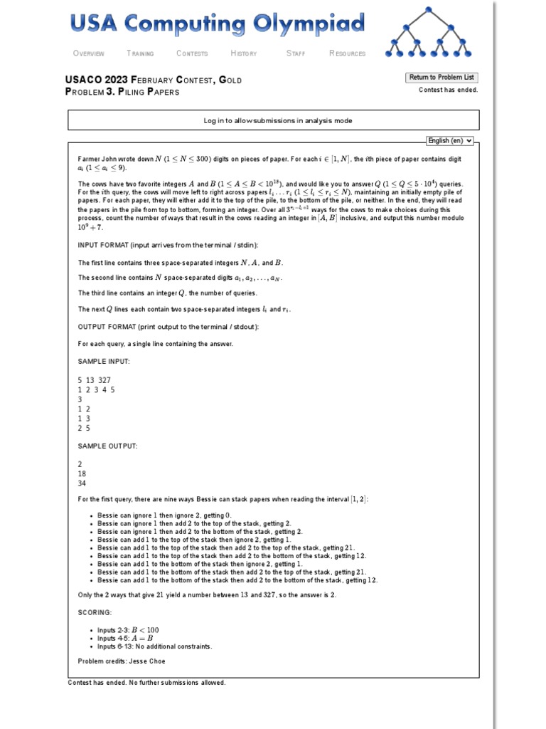 Usaco Problem December 2022 Pdf 
