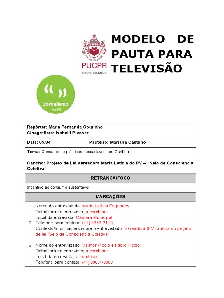 Modelo de Pauta - TV | PDF