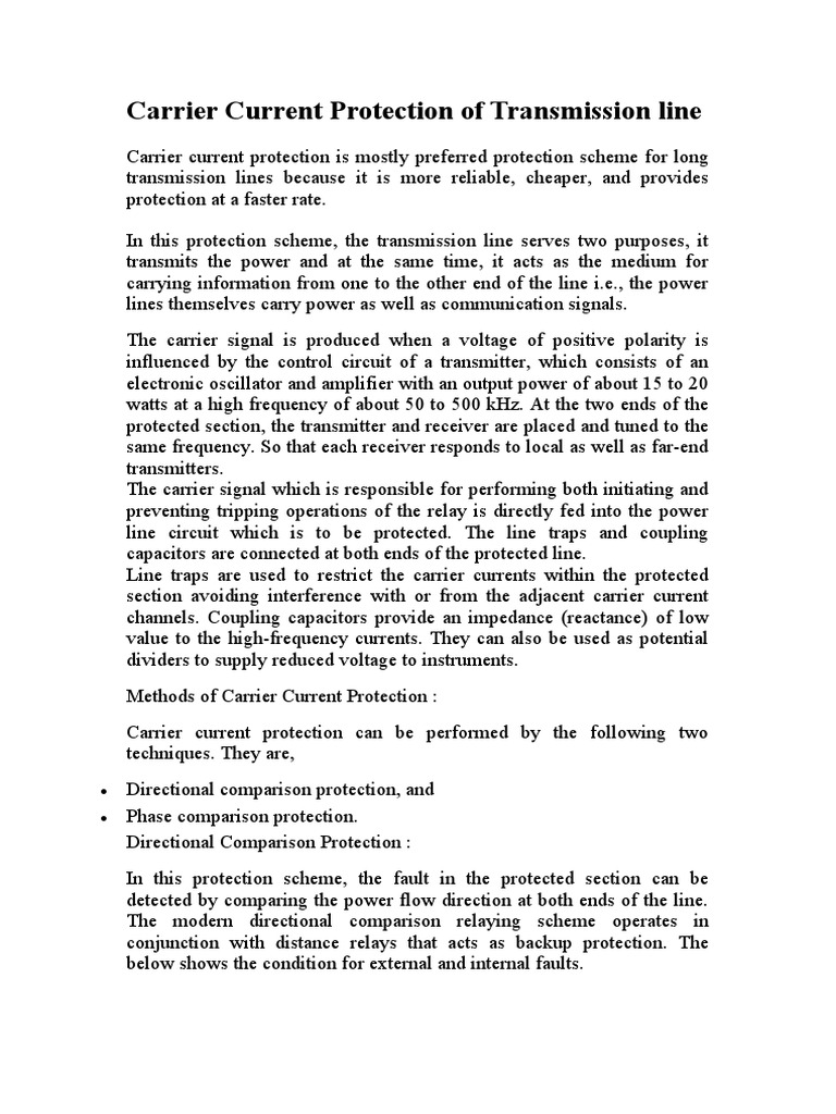 Carrier Current Protection Overview | PDF | Electric Power Transmission ...