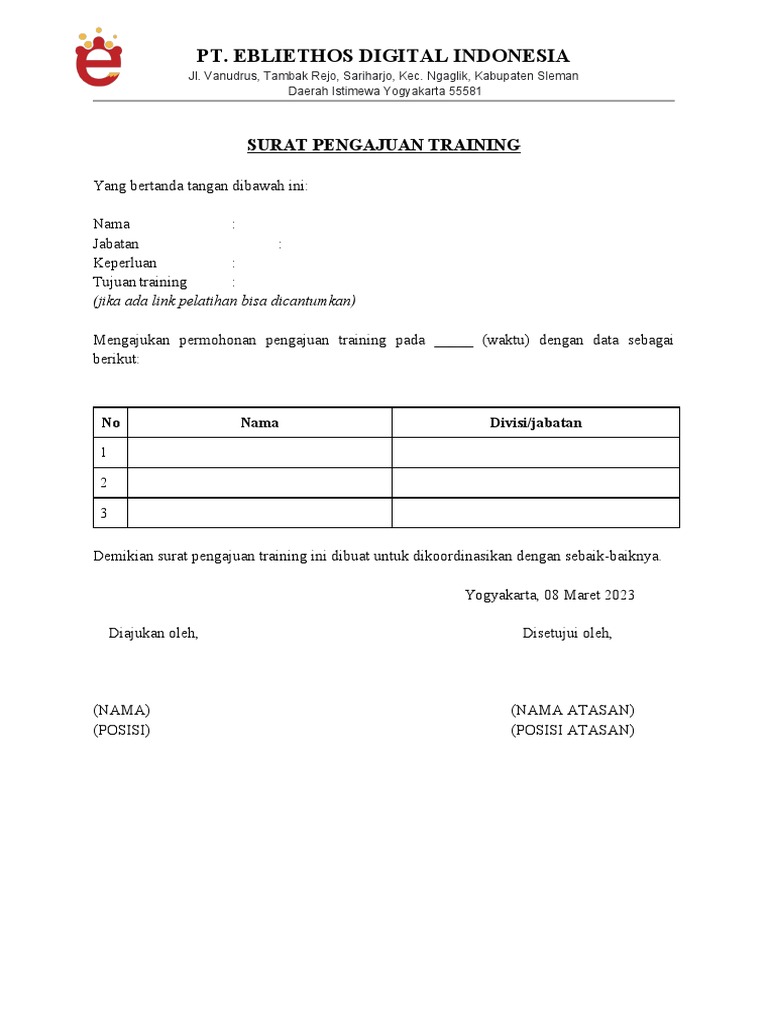Surat Pengajuan Training | PDF