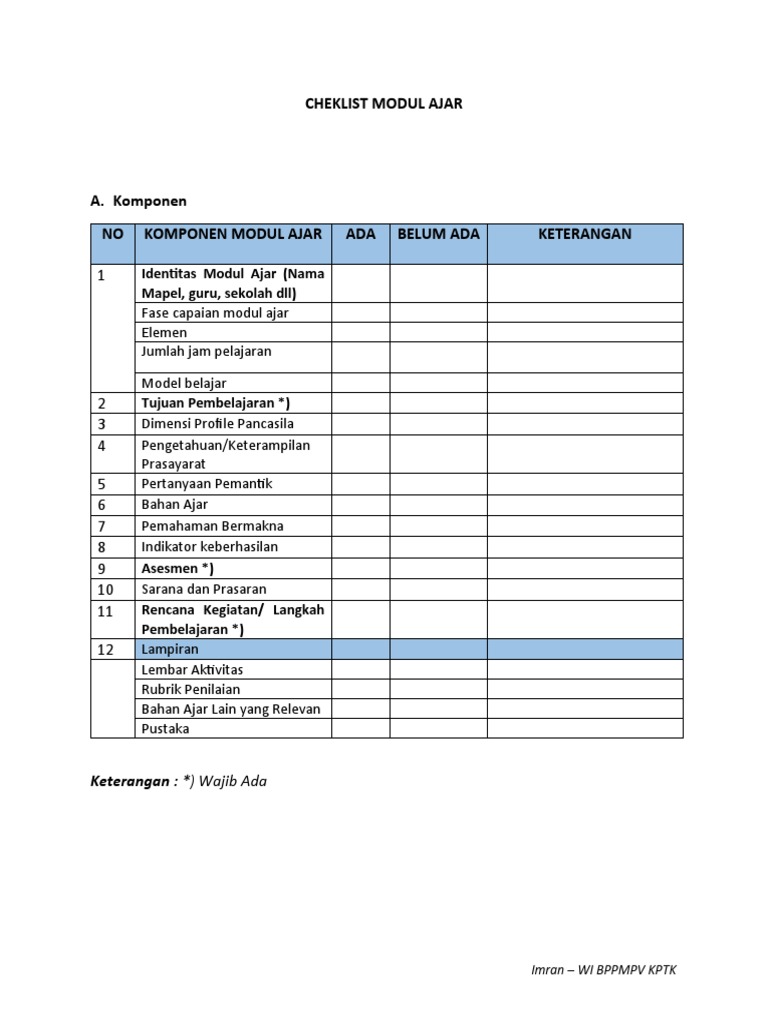 Checklist & Analisis Modul Ajar | PDF