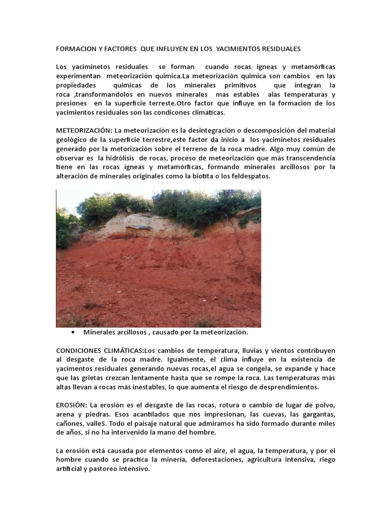 Formación de Yacimientos Residuales | PDF | Roca (geología) | Minerales