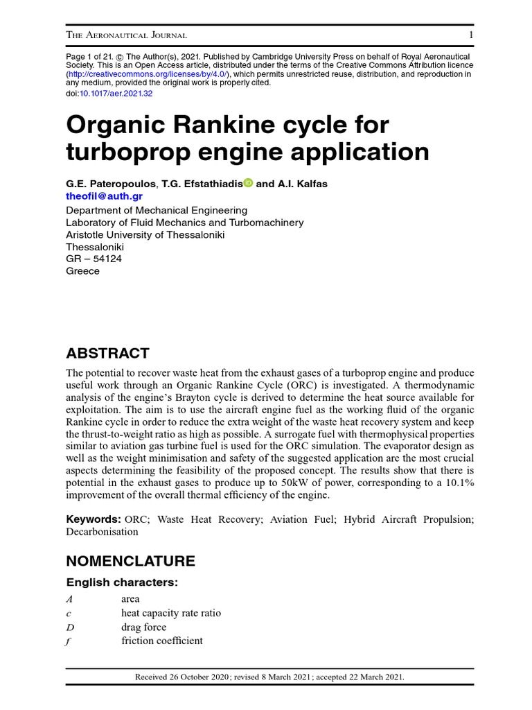 Organic Rankine Cycle For Turboprop Engine Applica | PDF | Heat Exchanger | Engines