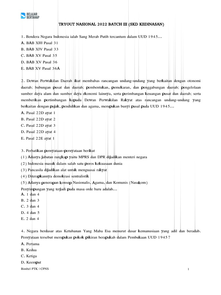 Tryout Nasional 2022 Batch III (SKD Kedinasan) | PDF