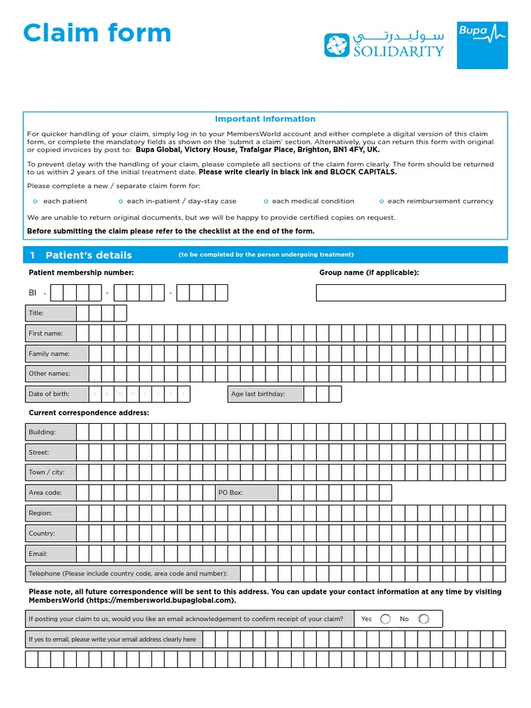 BAH Bupa Global Claim Form EN APR21 0027975 | PDF | Payments | Service ...