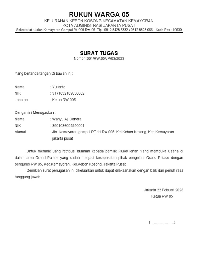 Surat Tugas Penarikan Iuran | PDF