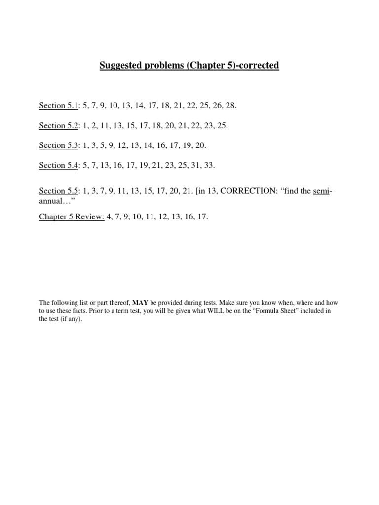 Suggested Problems Chapters 5 Corrected | PDF