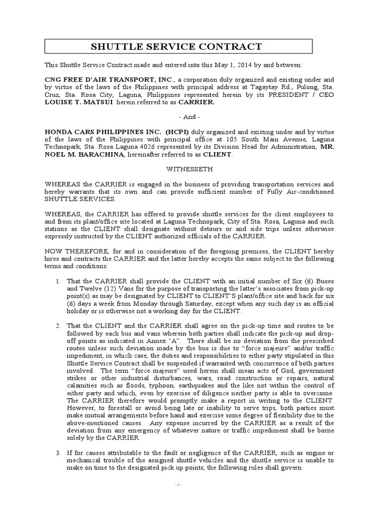 Shuttle Contract | PDF | Economies | Private Law