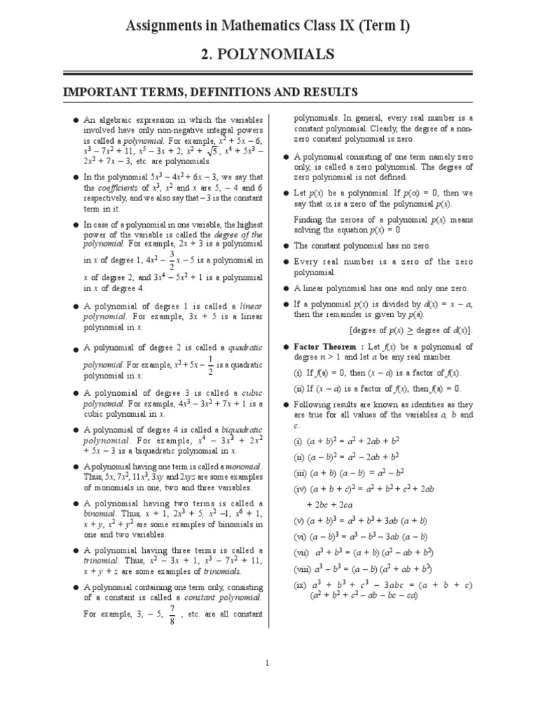Polynomials Sheet by Ps | PDF | Polynomial | Factorization