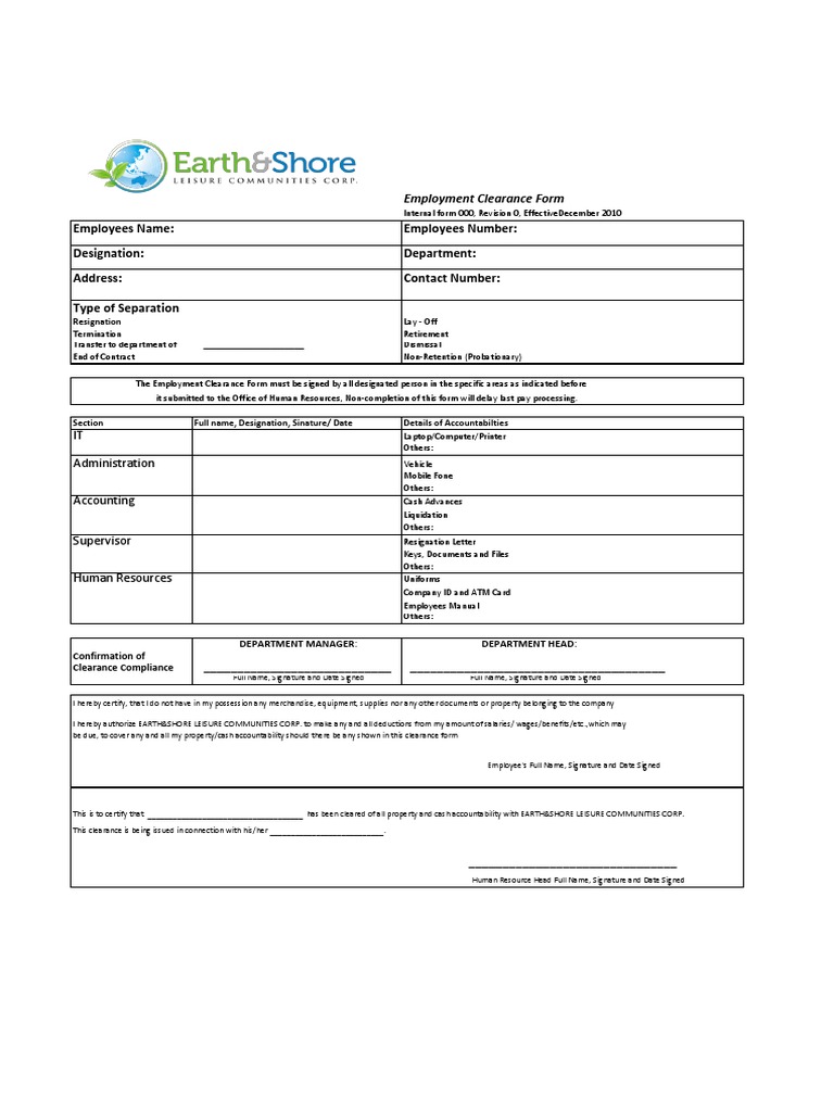 Clearance Form | PDF | Employment | Human Resources