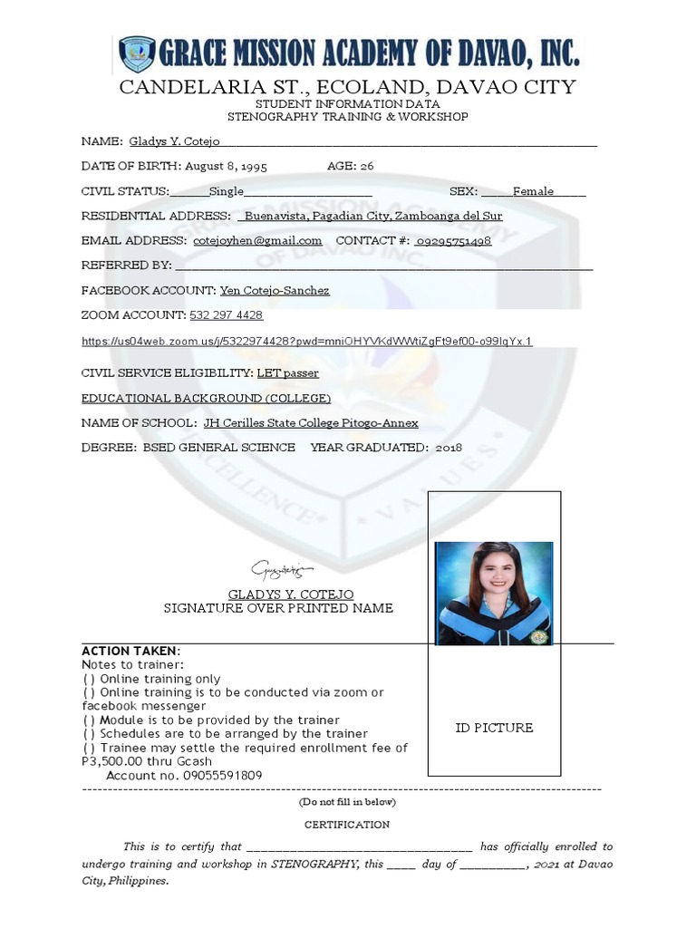 Steno Tutorial Student Information Data - Revised Form | PDF