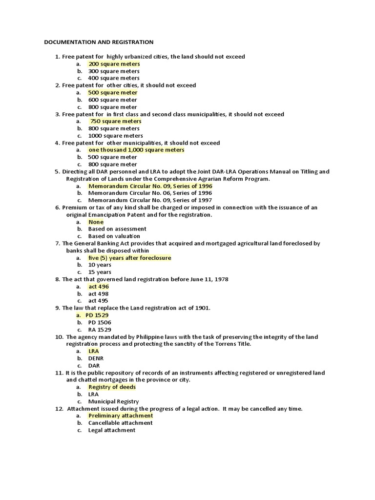 Documentation and Registration-Exam | PDF | Title (Property) | Deed