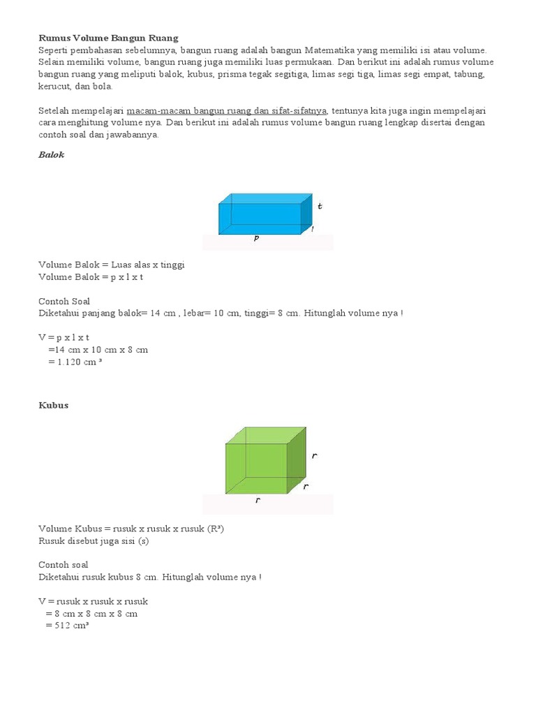 Rumus Volume Bangun Ruang | PDF