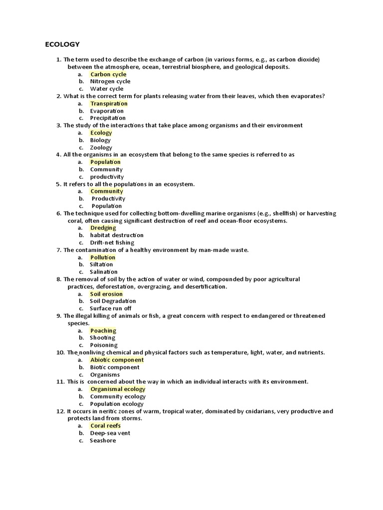 Ecology Exam | PDF | Ecology | Ecosystem