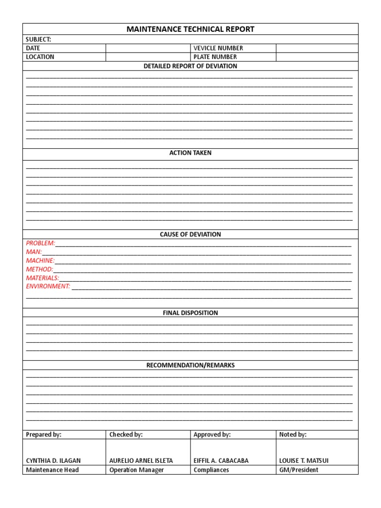 MAINTENANCE TECHNICAL REPORT Form | PDF
