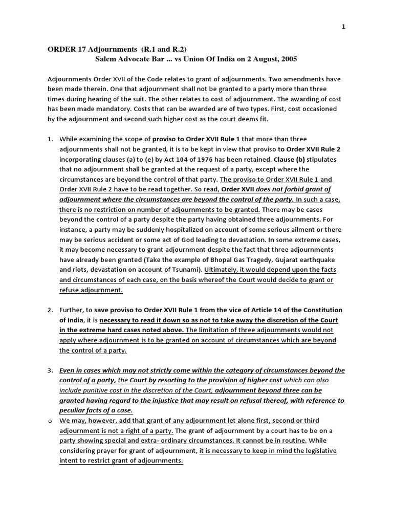 ORDER 17 Adjournments (R.1 and R.2) | PDF | Justice | Crime & Violence