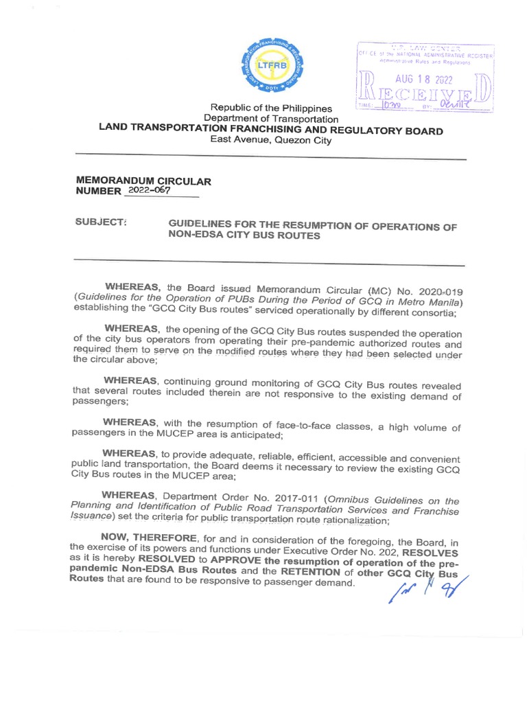 LTFRB MC-2022-067 | PDF