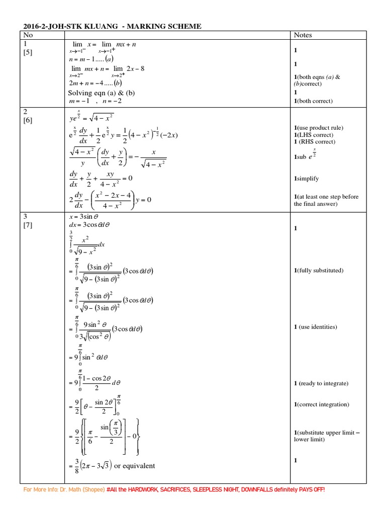 2016-2-Joh-Stk Kluang-A | PDF | Mathematics | Mathematical Analysis