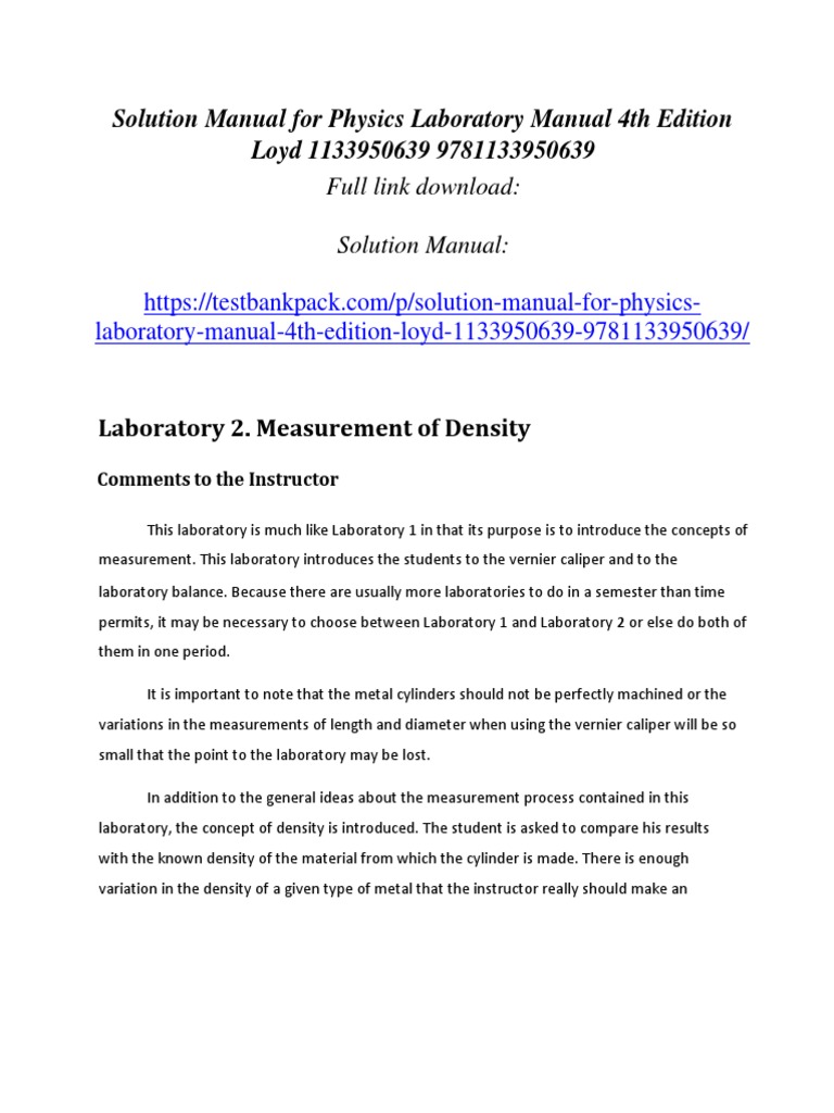 Physics Laboratory Manual 4th Edition Loyd Solution Manual | PDF ...