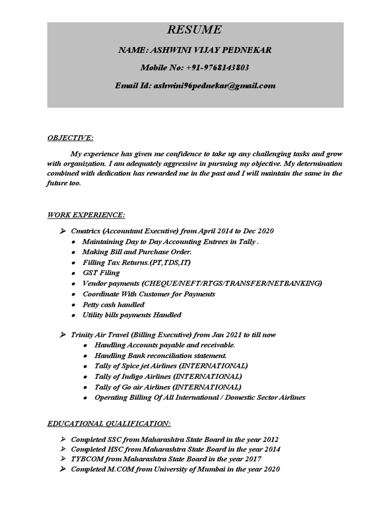 Ashwini Pednekar: Accountant Resume | PDF
