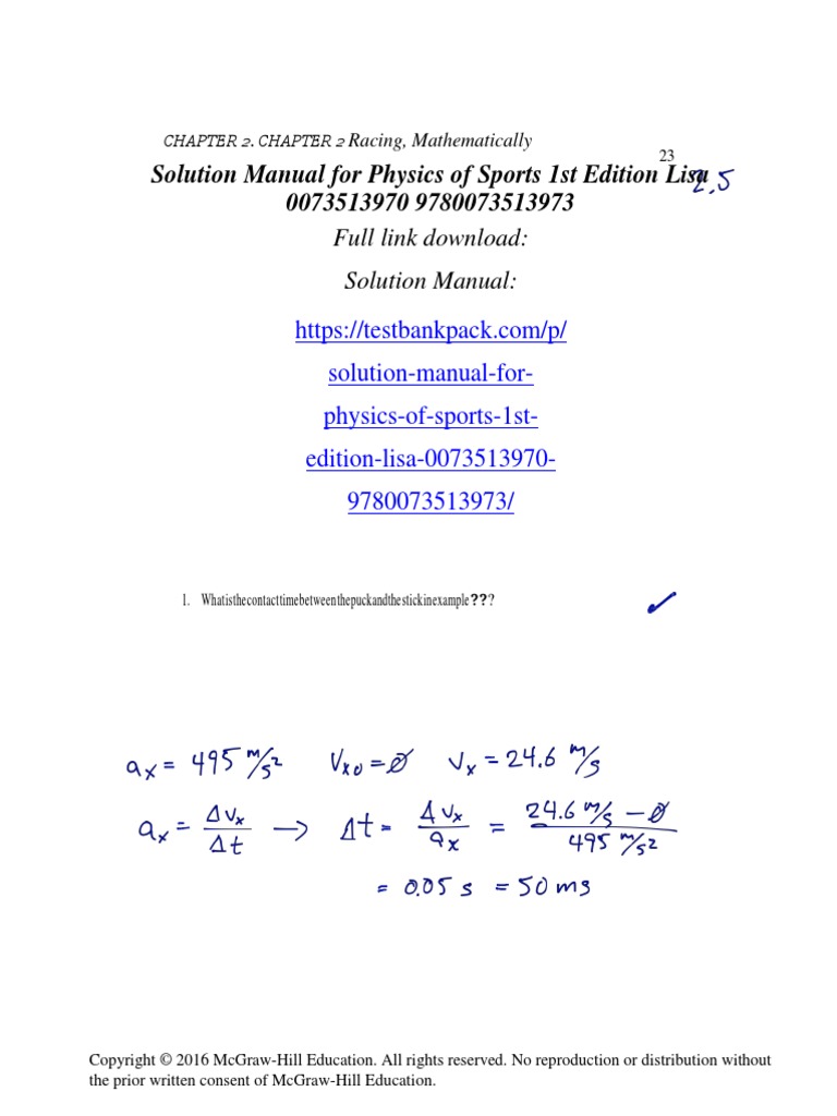 Physics of Sports 1st Edition Lisa Solution Manual | PDF | Acceleration ...