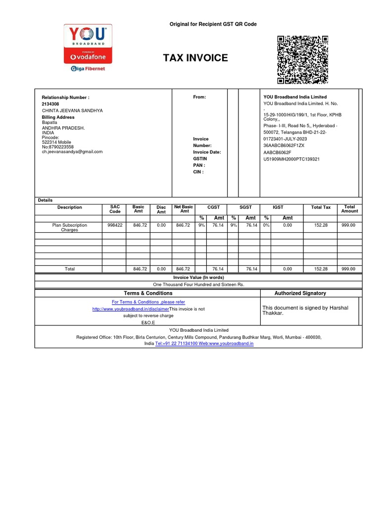 My Invoice JULY 2023 | PDF | Economy Of India | Payments