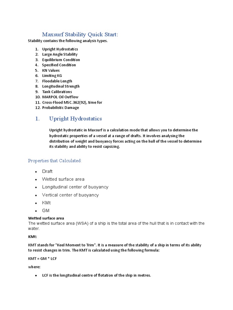 Maxsurf Stability Analysis Overview | PDF | Ships | Shipping