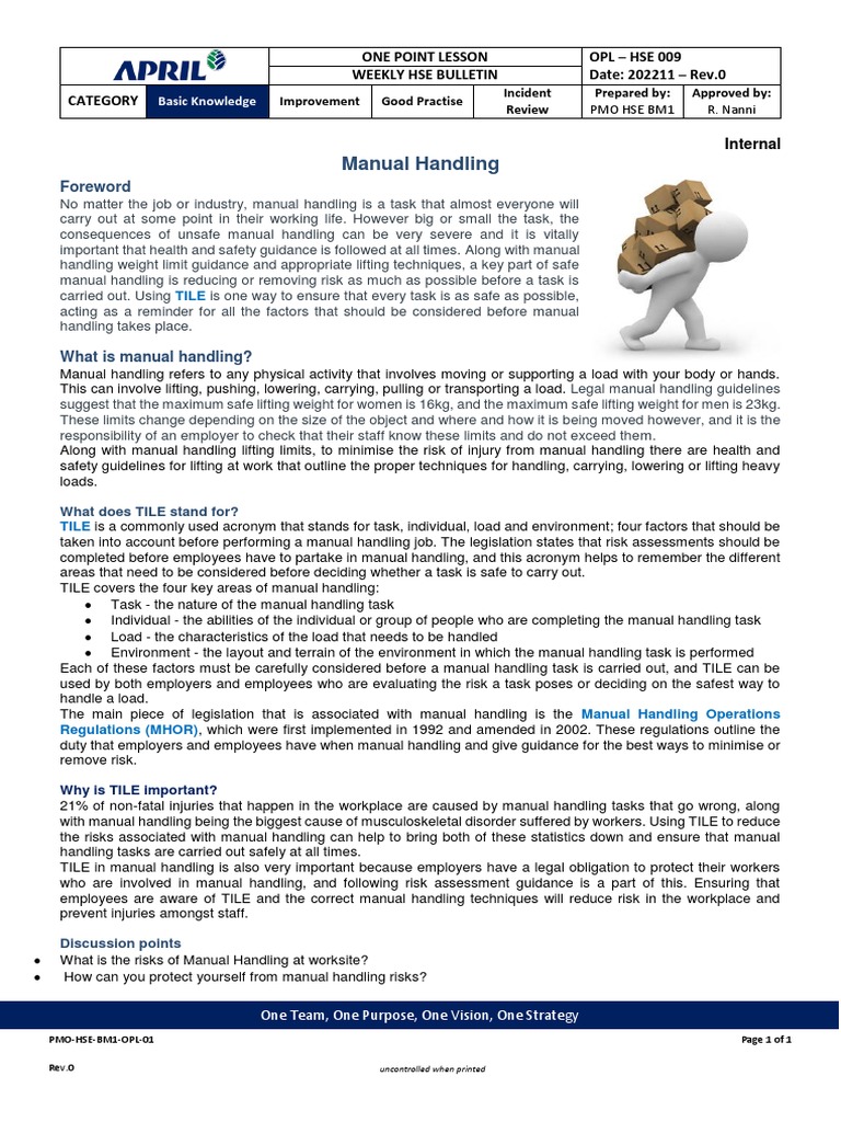 OPL 9 - HSE Bullettin - Manual Handling | PDF | Business | Working ...