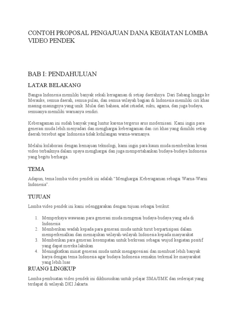 Proposal Lomba Video Pendek 2023 | PDF | Bisnis