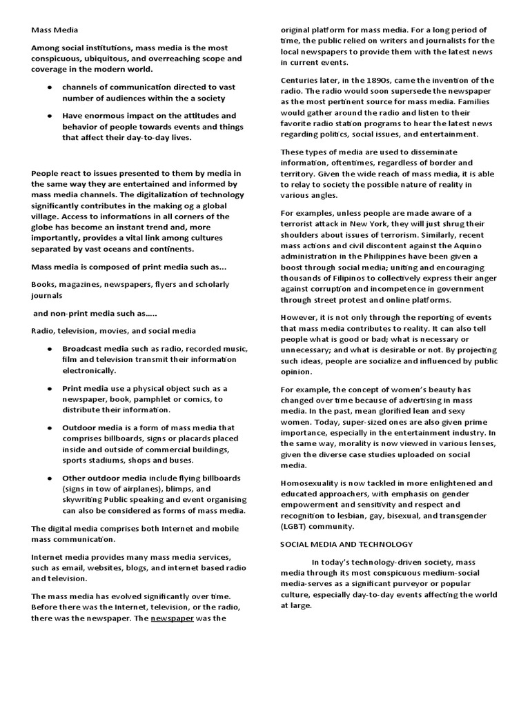 Mass Media Pdf Mass Media Internet