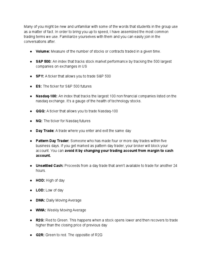 Trading Terminology | PDF