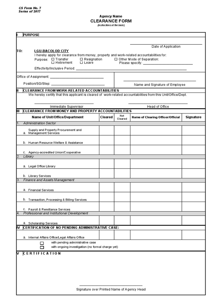 CSC Form No. 7 Clearance Instructions | PDF | Business | Economies