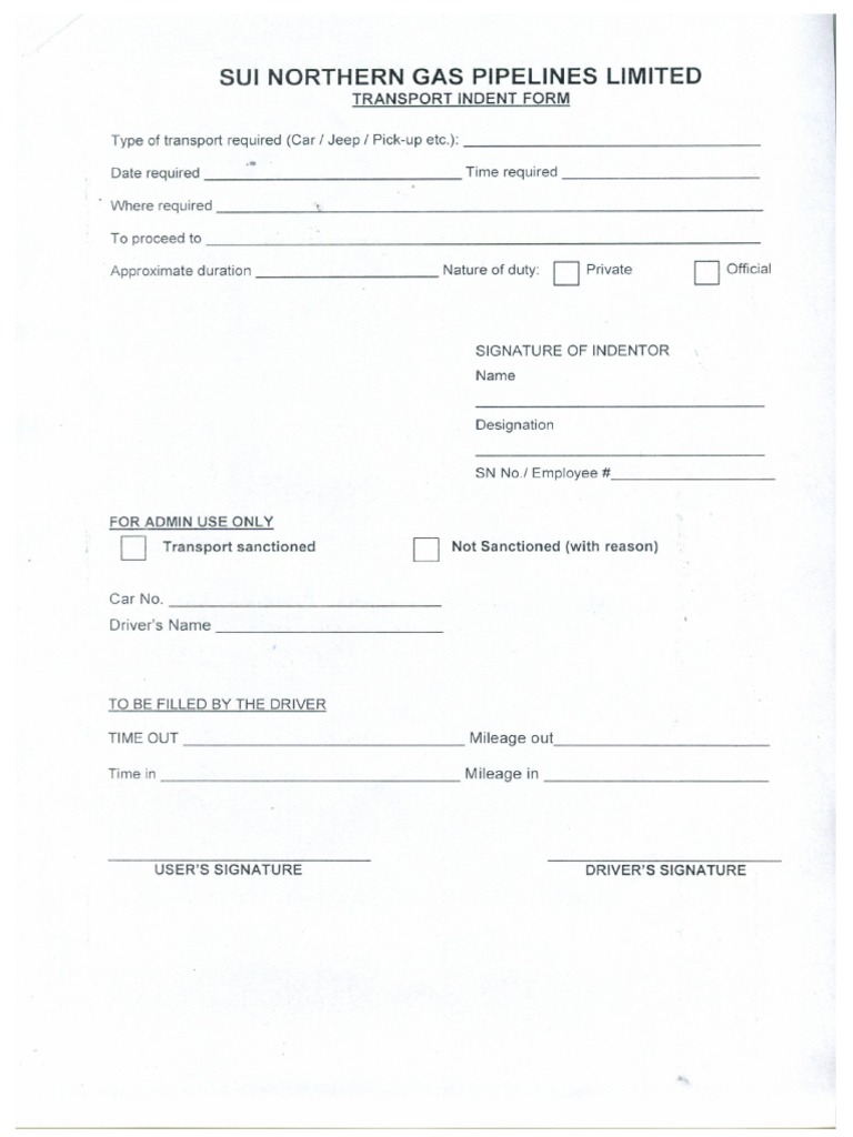 Transport Indent Form | PDF