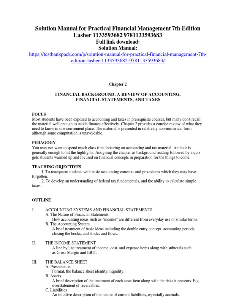 Practical Financial Management 7th Edition Lasher Solution Manual | PDF | Equity (Finance) | Taxes