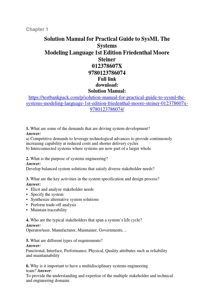 SysML Solution Manual Guide | PDF | Systems Engineering | System
