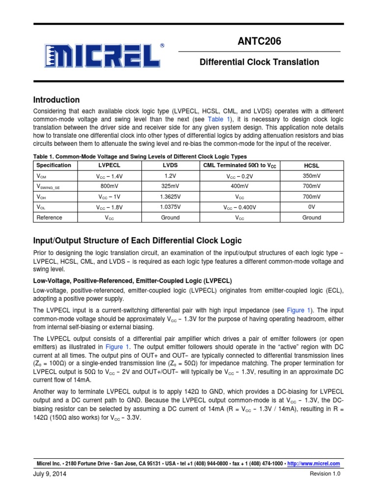 Differential Clock Logic Translation Guide | PDF | Electronics ...