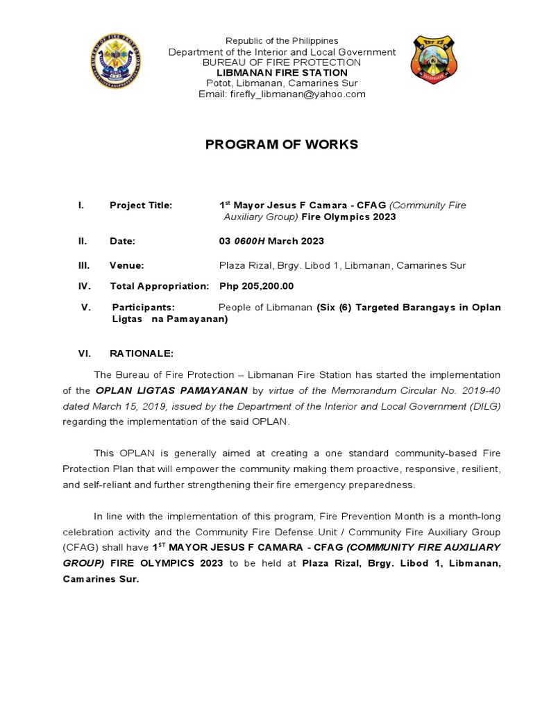 Program of Works Fire Olympics 2023 (Version 2) | PDF
