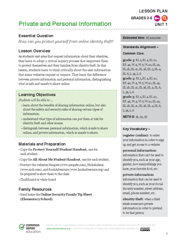 3 5 Unit1 Privateandpersonalinformation | PDF | Privacy | Identity Theft