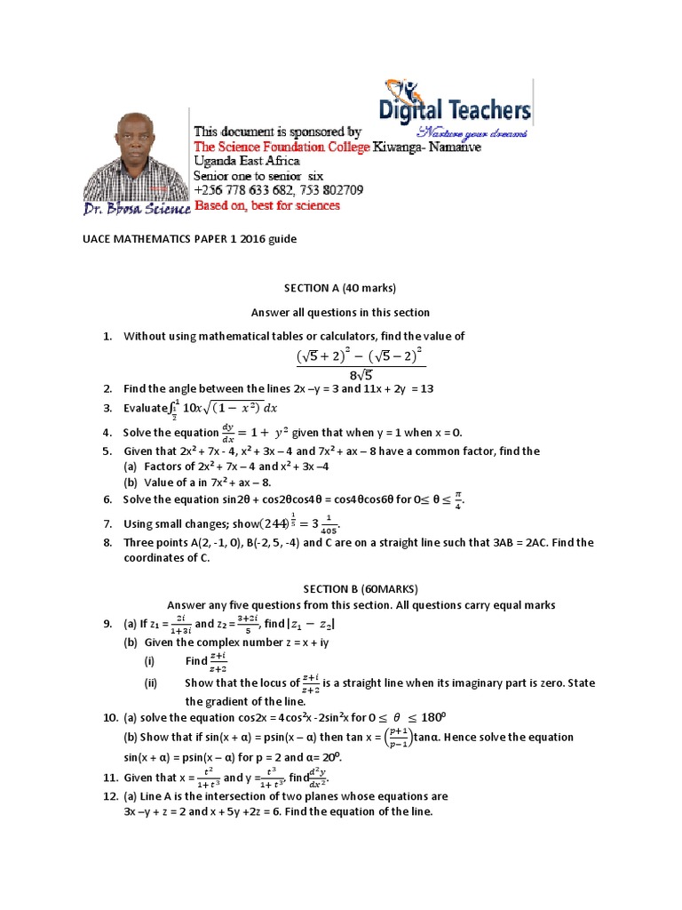 UACE-MATHEMATICS-PAPER-1-2016-marking-guide | PDF | Elementary Geometry ...