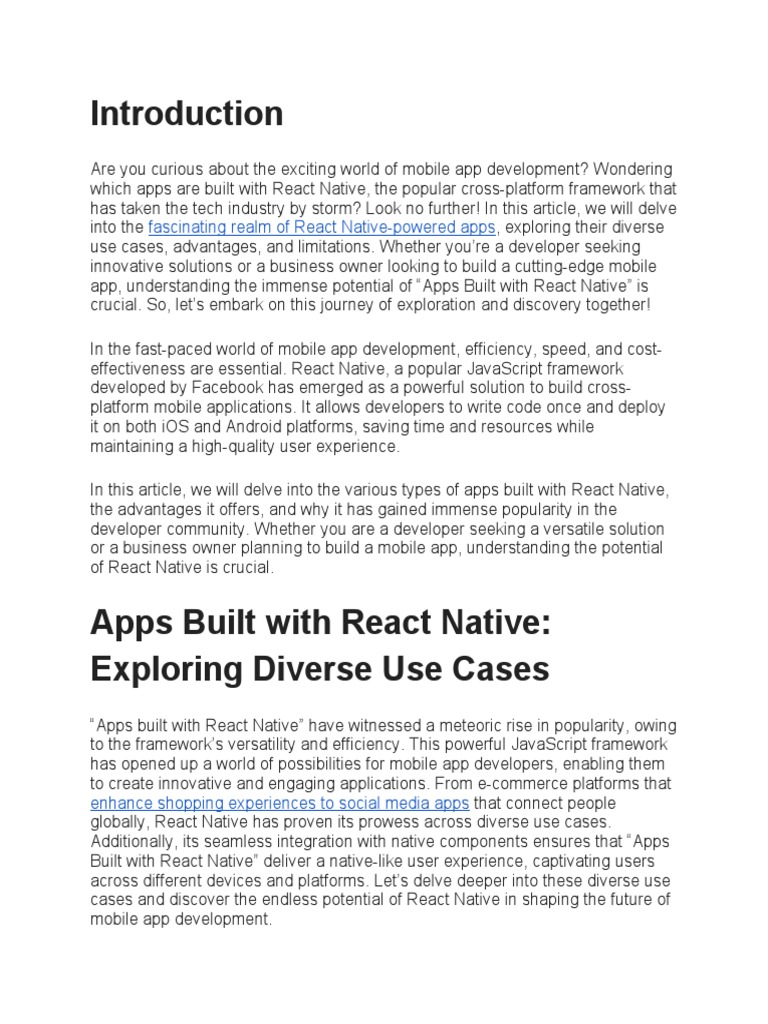 Introduction | PDF | Mobile App | Software Framework