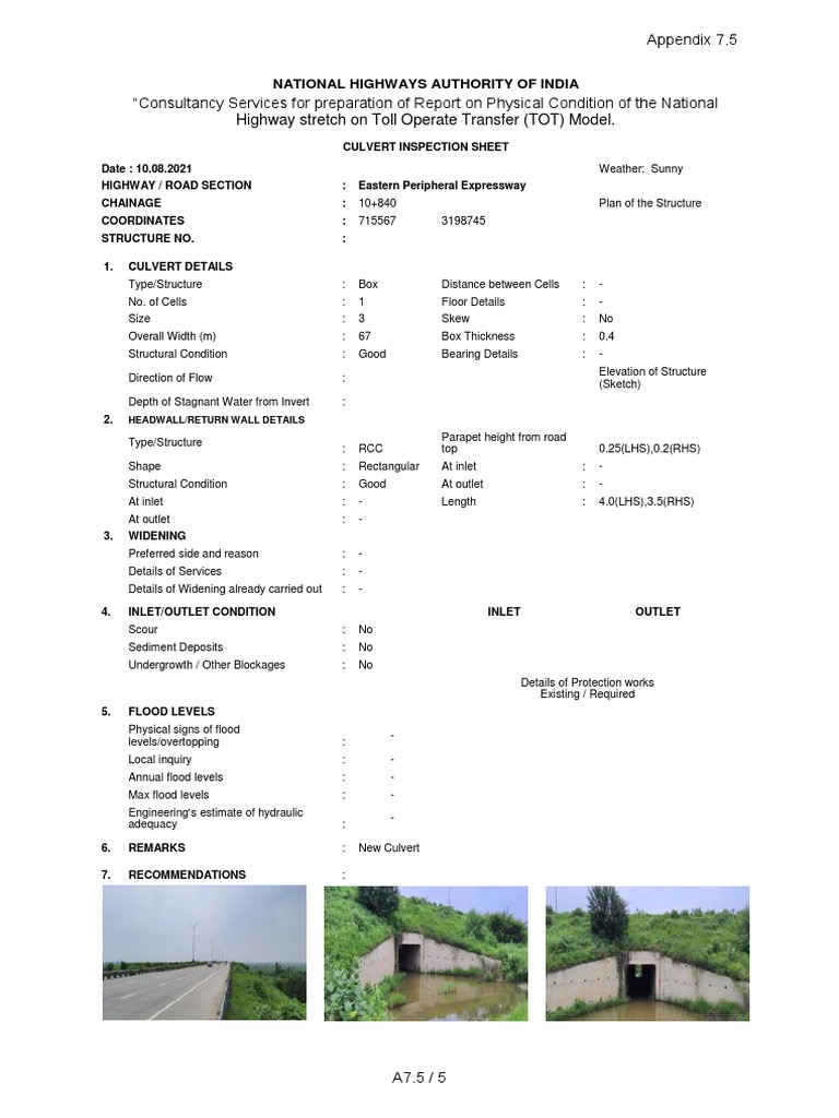 Appendix 7.5 - Culvert Inspection Sheet EPE-5 | Download Free PDF ...