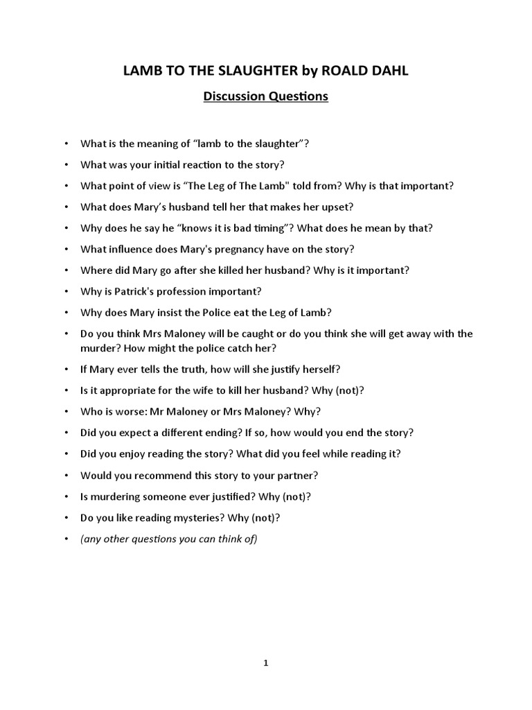 LAMB TO THE SLAUGHTER by ROALD DAHL - DISCUSSION | PDF