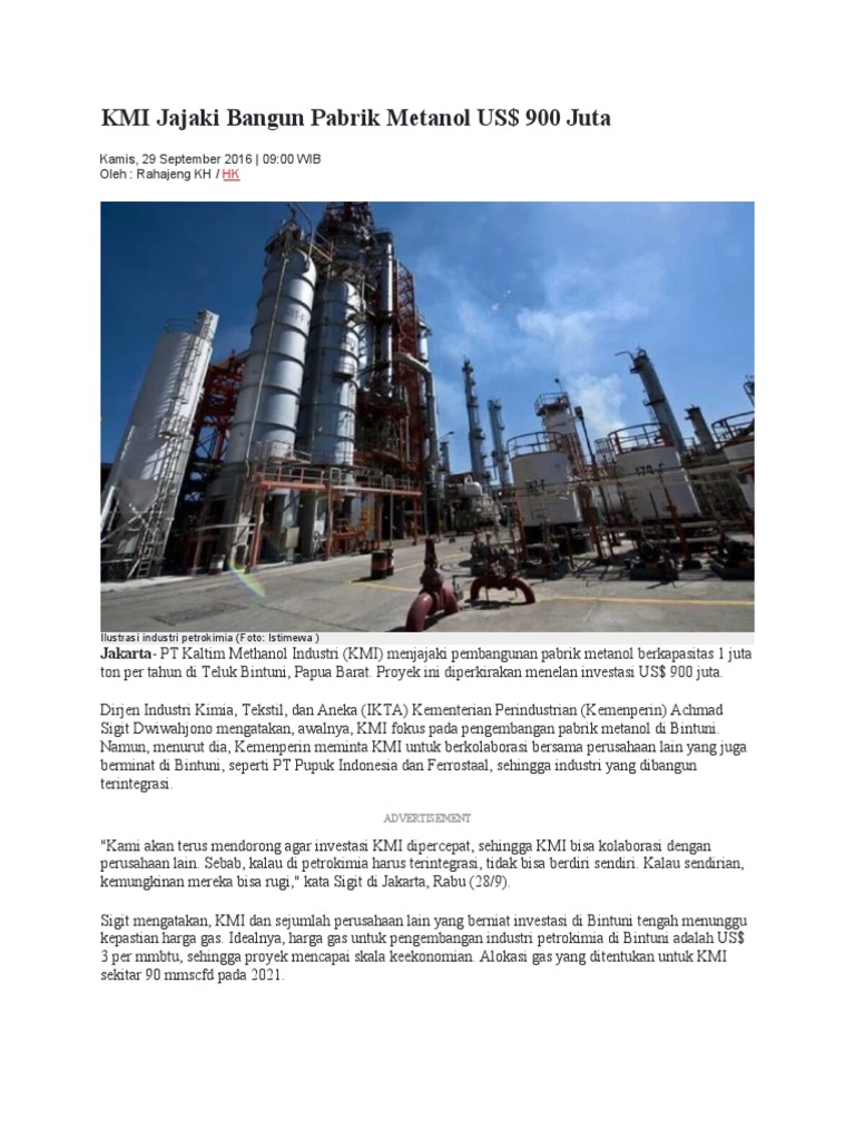 KMI Jajaki Bangun Pabrik Metanol US | PDF