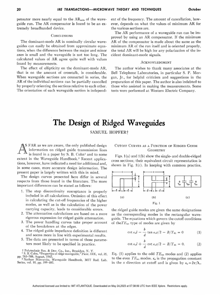 The Design of Ridged Waveguides | PDF | Waveguide | Computer Engineering