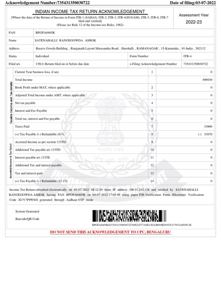 Ashok ITR 2022-23 | PDF | Government | Economies