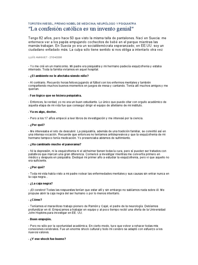 Entrevista A Torsten Wiesel, Premi Nobel de Medicina, Neuròleg I ...