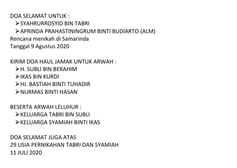 Doa Selamat & Haul Keluarga | PDF