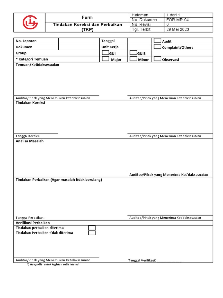 Form Tindakan Koreksi Dan Perbaikan | PDF Form Tindakan Koreksi Dan Perbaikan | PDF