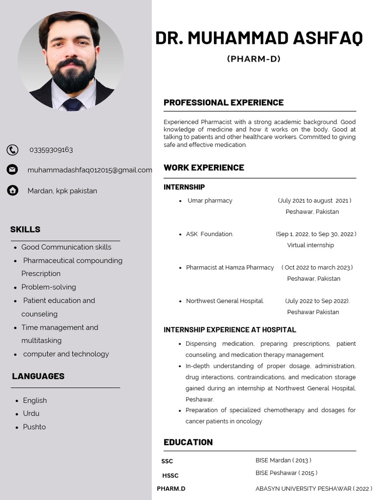 DR Ashfaq Resume | PDF | Pharmacy | Health Sciences